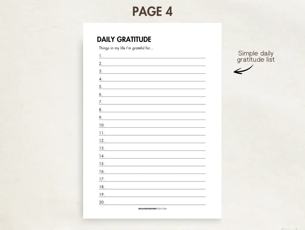 Daily Gratitude Journal (Printable & Digital PDF) – Minimalist Font